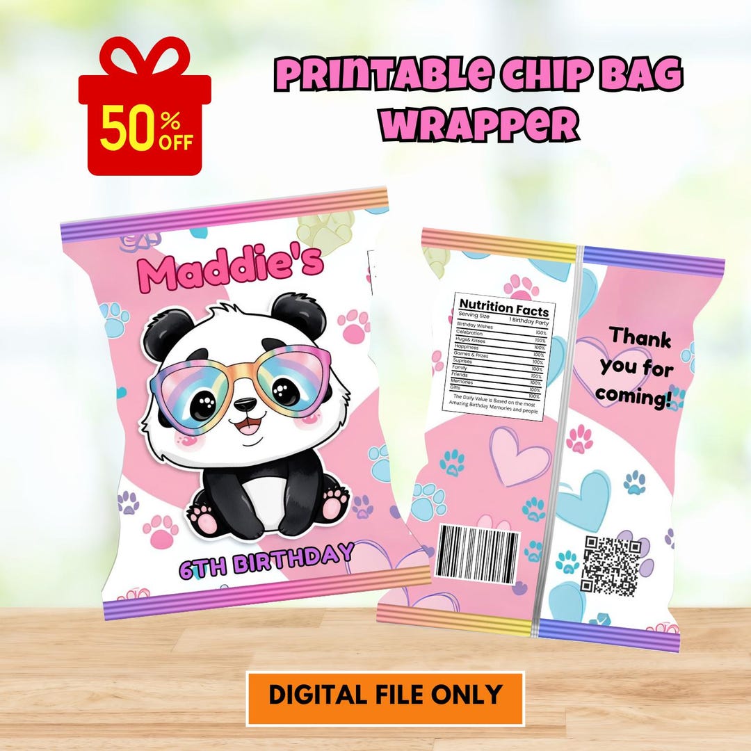 Panda Chip Bag Template, Editable Panda Potato Chip Bag Wrapper ...