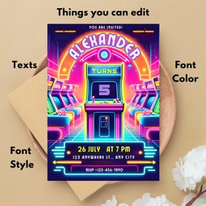 Arcade Birthday Invitation, Arcade Game on Birthday Party, Neon Arcade ...