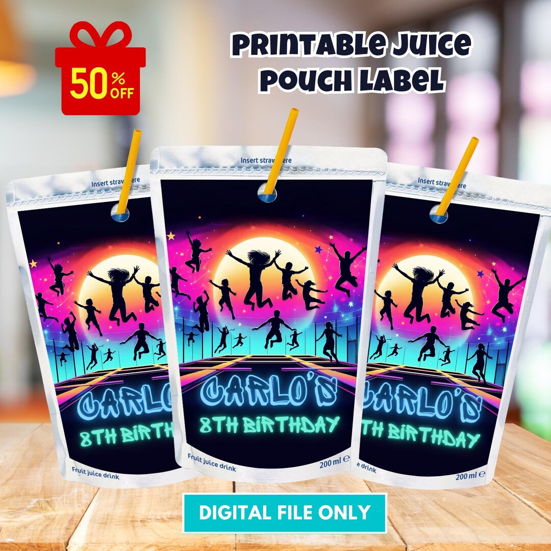 Jump Juice Pouch Labels ,trampoline Kids Boy Birthday Party Favors ...