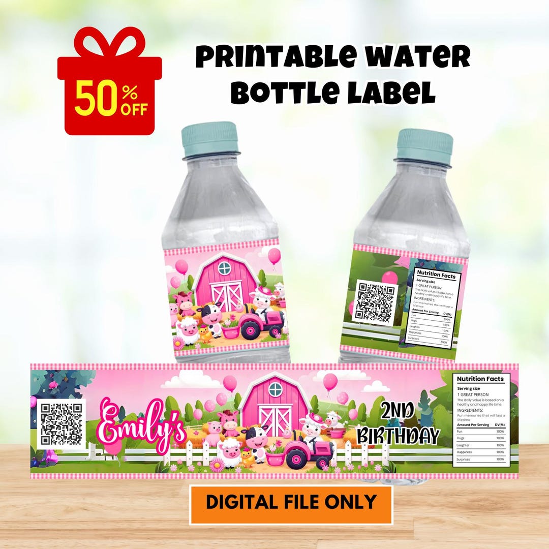 Editable Farm Water Bottle Label, Farm Label, Barnyard Water Bottle ...