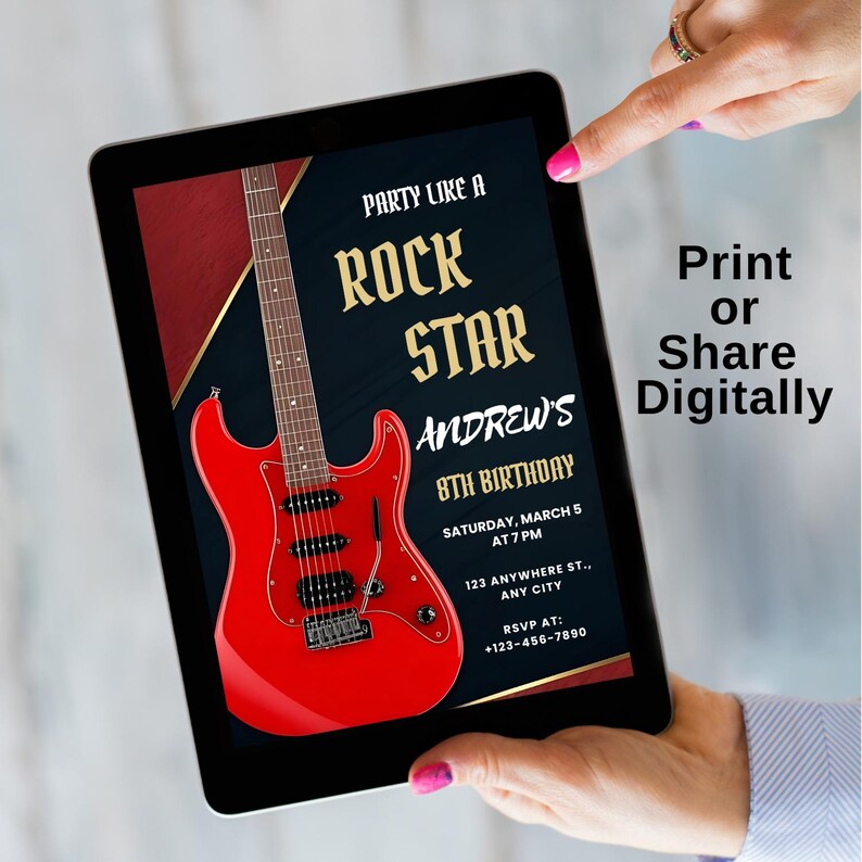 Editable Rock Star Birthday Party Invitation, Party Like A Rockstar ...