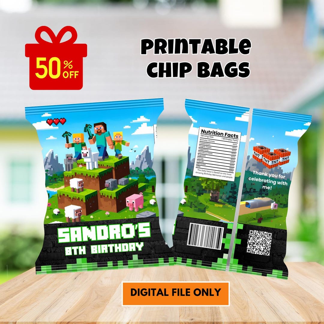 Minecrafter Chip Bag Printable Template, Editable Minecrafter Chip Bag ...