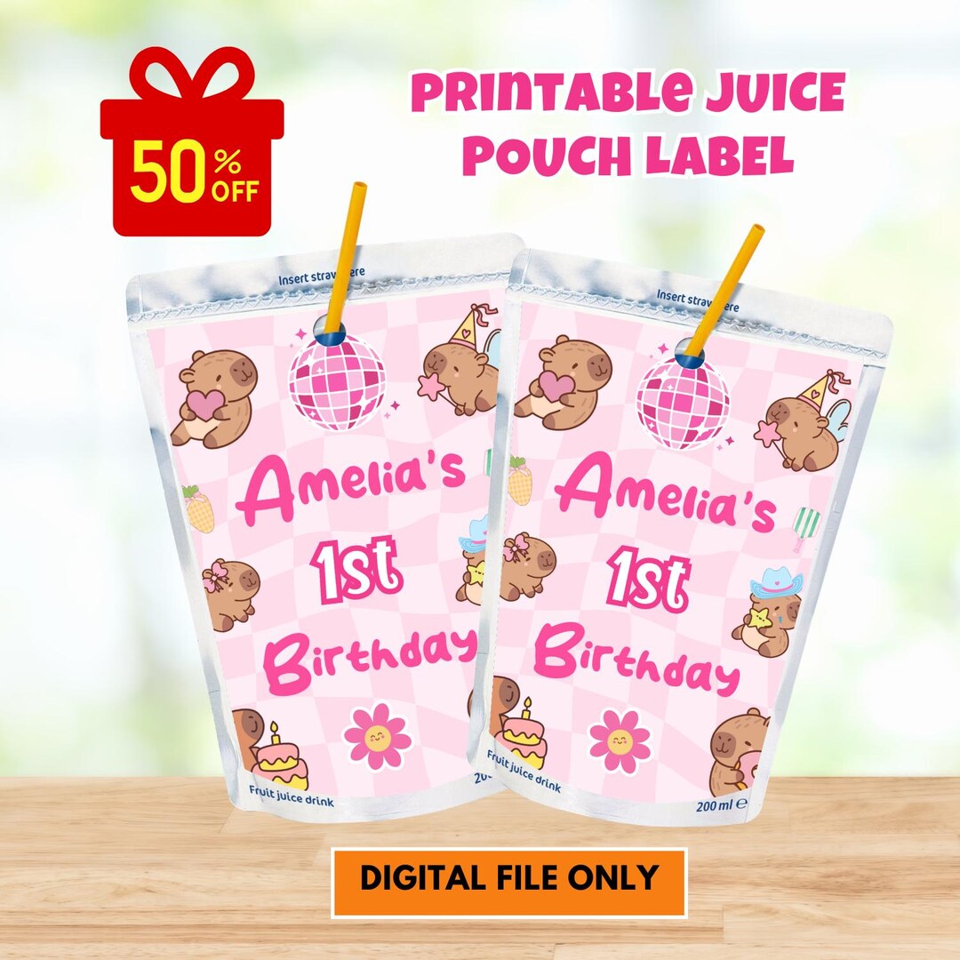 Editable Capybara Juice Pouch Label Template, Printable Capybara Capri ...