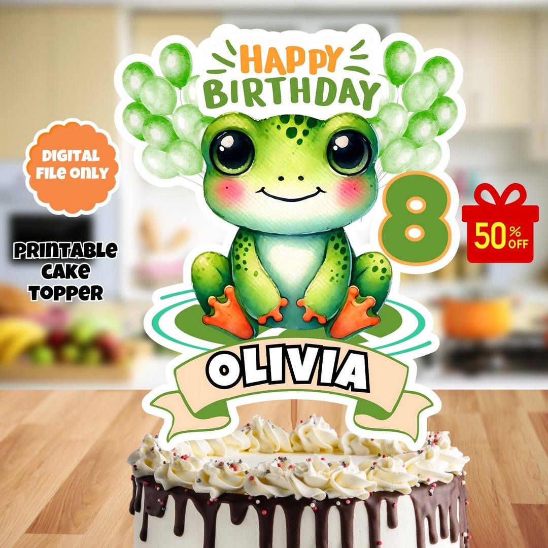 Printable Frog Cake Topper, Personalized Cute Frog Cake Decor, Cute ...