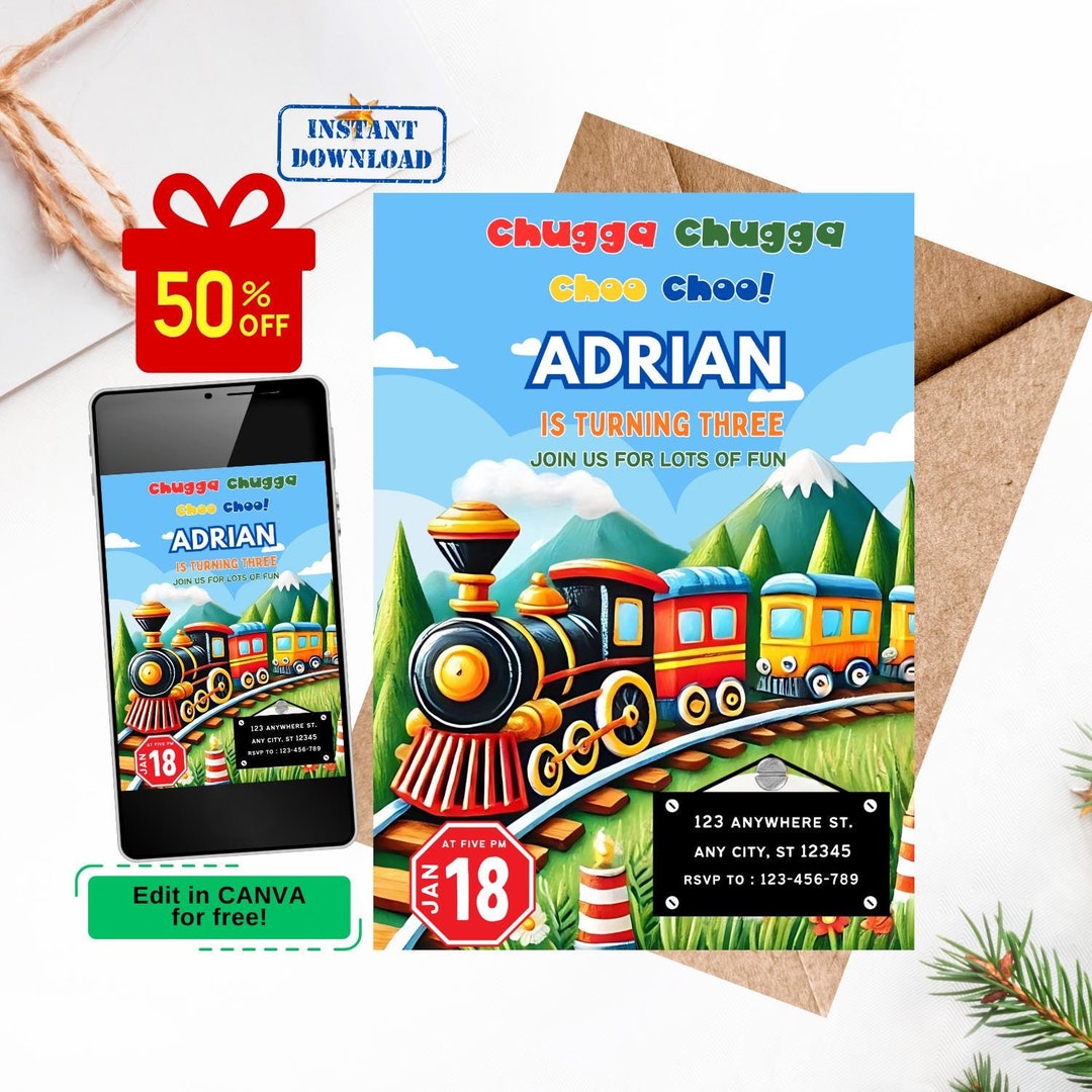 Train Birthday Invitation, Train Party Invitation, Train Invitation ...
