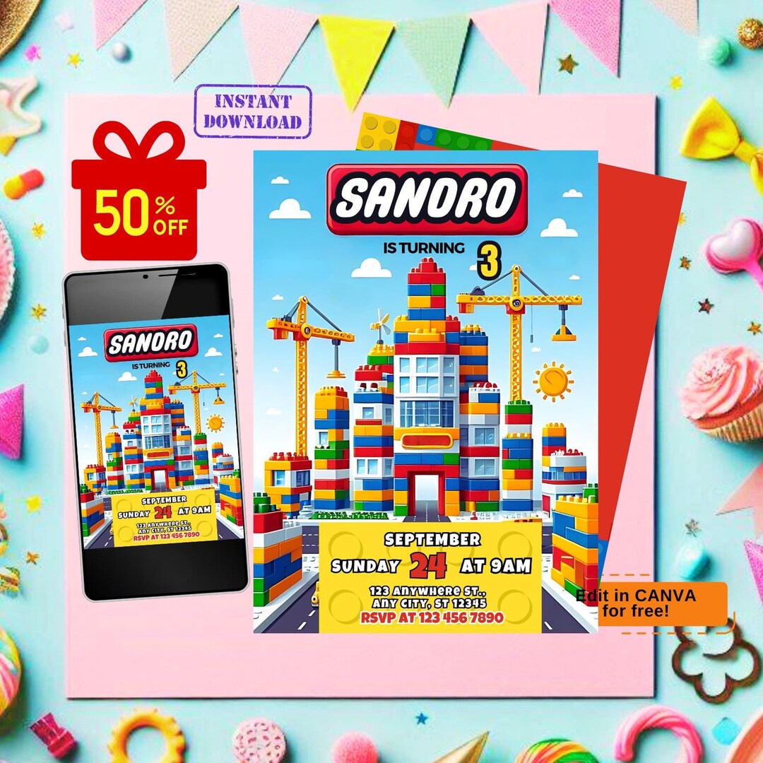 Blocks Party, Building Blocks Party, Building Blocks Invitation, Blocks ...