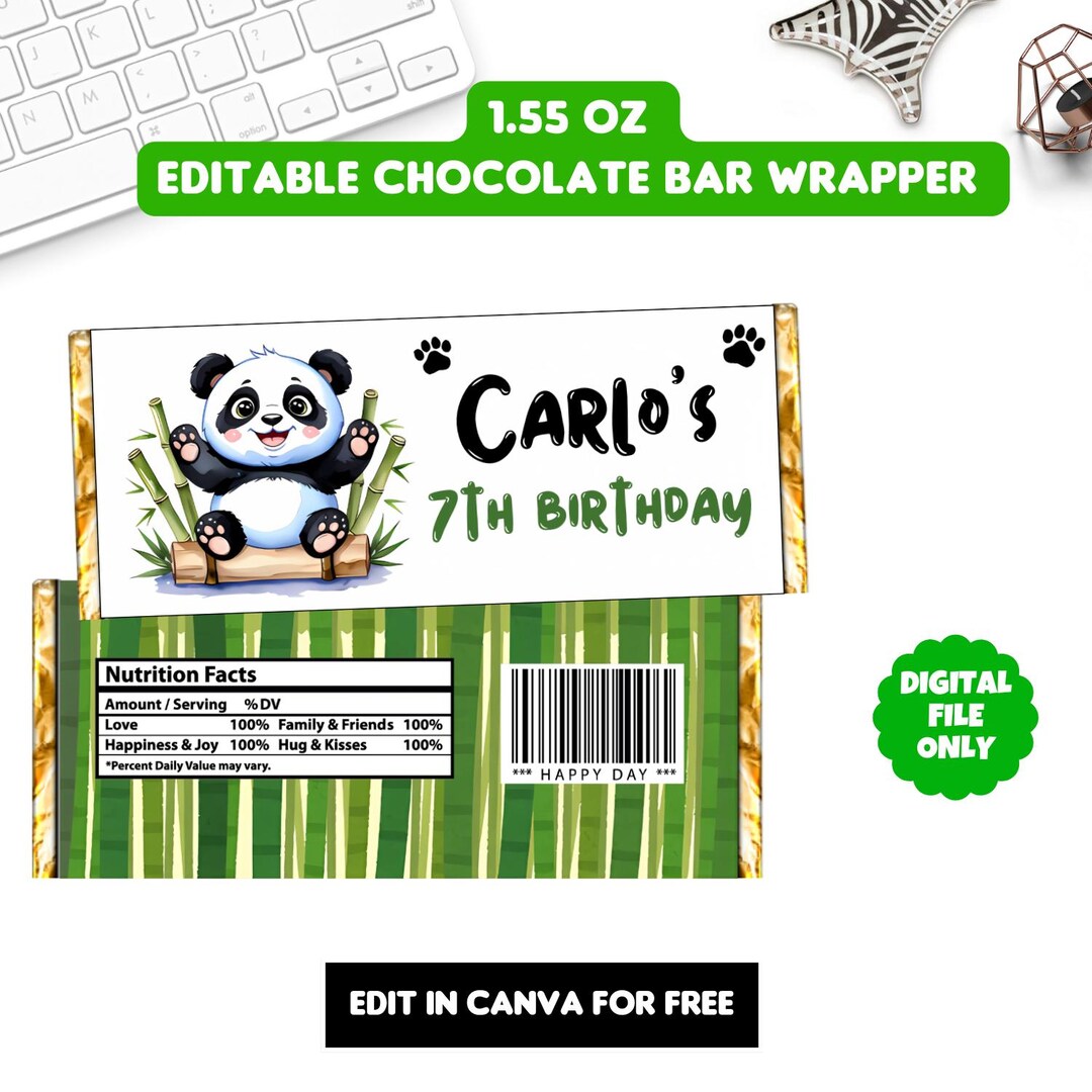 Editable Panda Chocolate Bar Wrapper Label Template, Wild One Chocolate ...