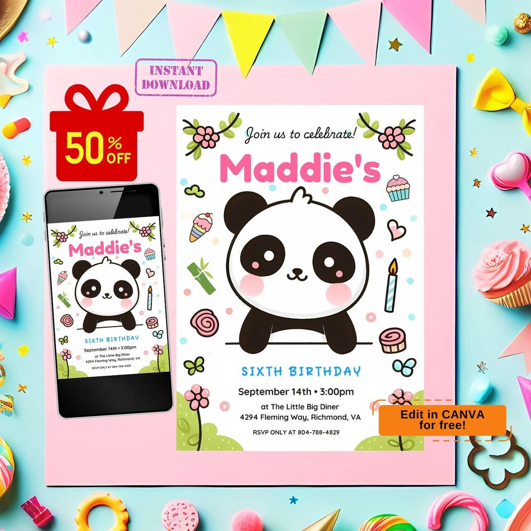 Panda Birthday Invitation, Panda Invitation, Panda Party Invite ...