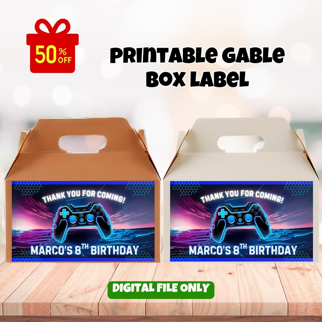 Editable Gamer Birthday Gable Box Labels, Printable Templates, Gaming ...