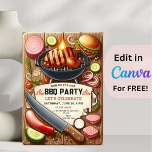 Bbq Party Invitation, Bbq Birthday Invitation, Barbque Invitation, Bbq ...