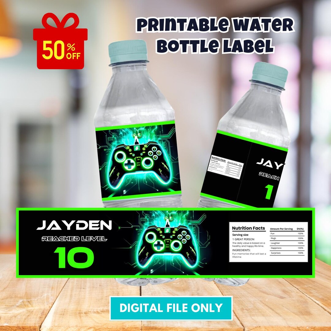 Editable Video Game Water Bottle Labels, Video Game Label, Gamer Water ...