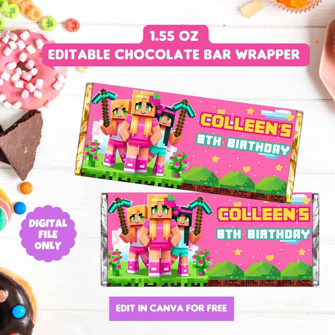 Minecrafter Girl Chocolate Bar Wrapper Printable, Minecrafter Chocolate ...