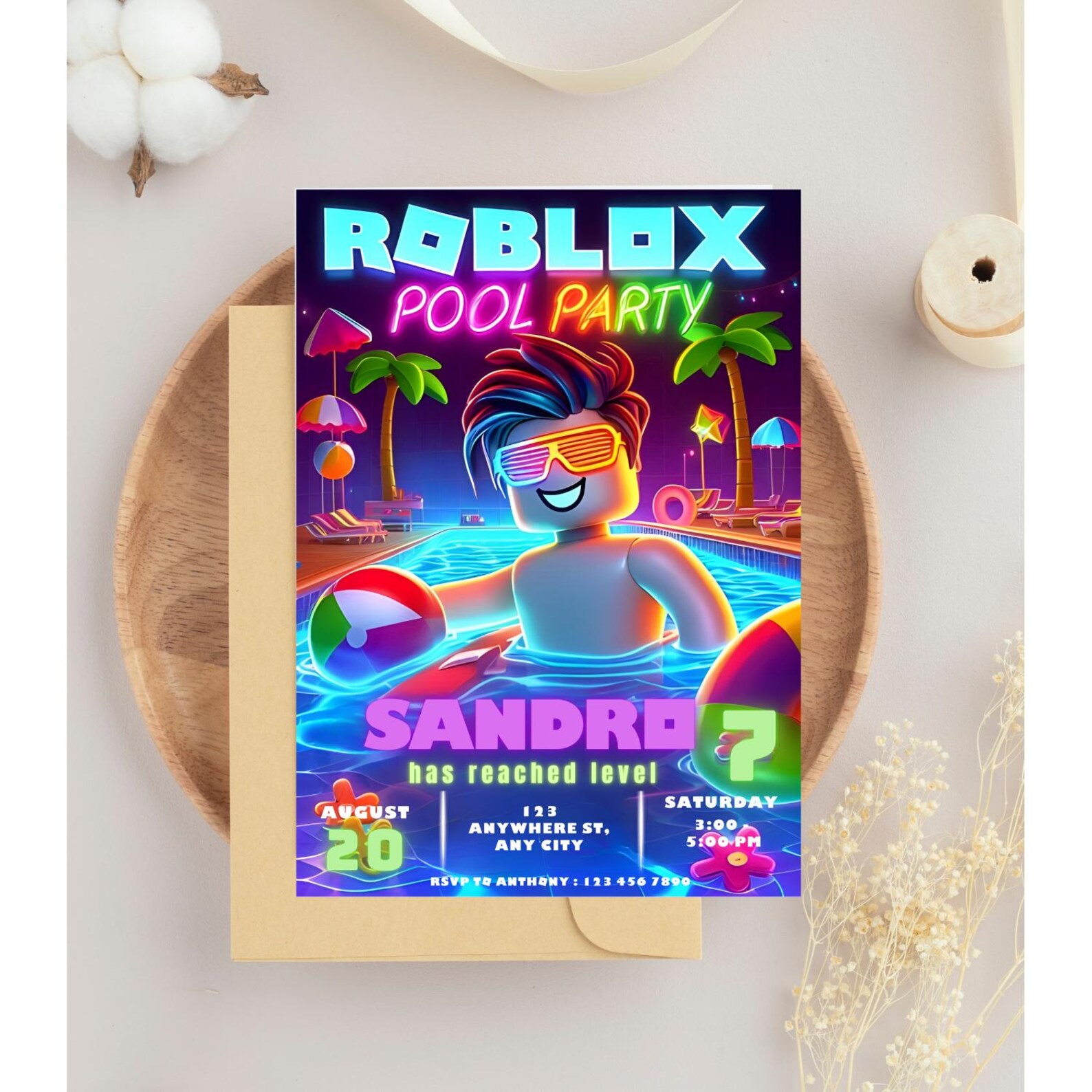 Roblox Pool Party, Roblox Birthday Invitation, Roblox Invitation ...