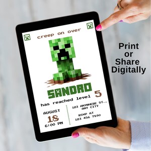 Minecrafter Birthday Invitation, Minecrafter Party, Creeper Invite ...