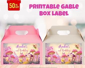 Editable Fairy Birthday Party Gable Box Label Enchanted Floral Fairy ...