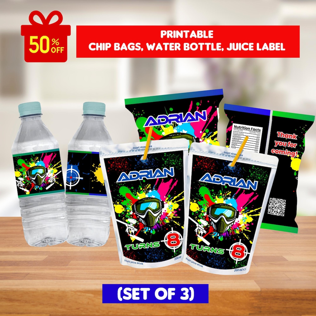 Editable Paintball Party Bundle Template, Paintball Chip Bag, Juice ...