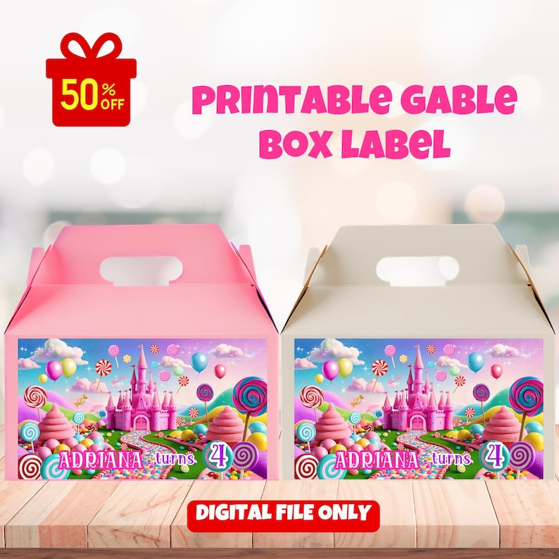 Editable Candyland Party Gable Gift Box Label, Printable and ...