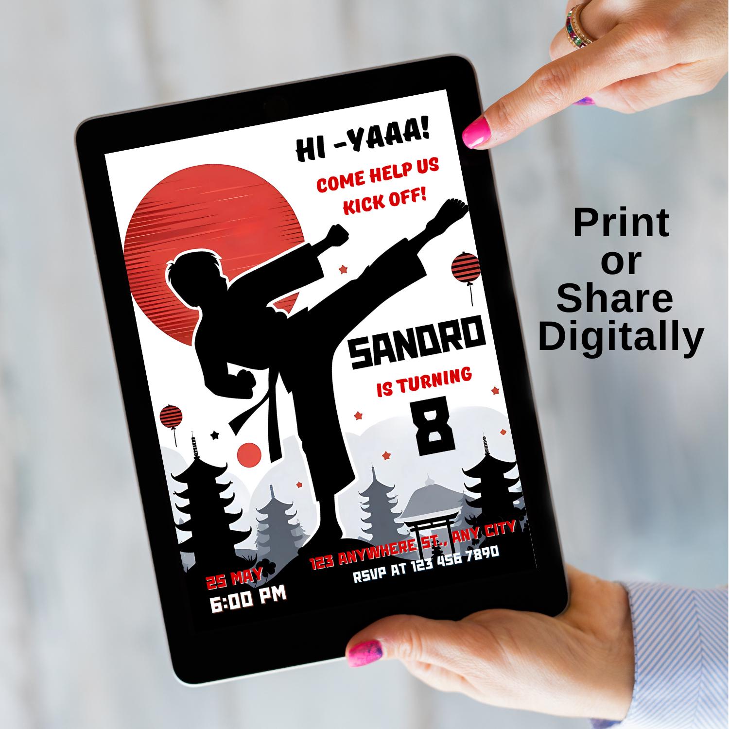 Karate Birthday Invitation, Taekwondo Party Invitation , Karate ...