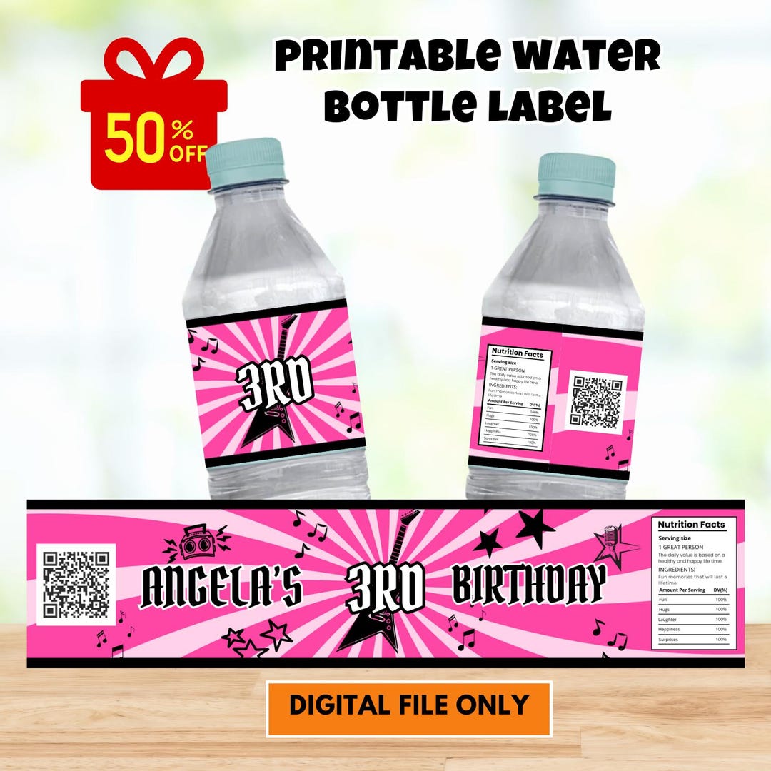 Editable Rock Star Birthday Party Water Labels, Born to Rock Party ...