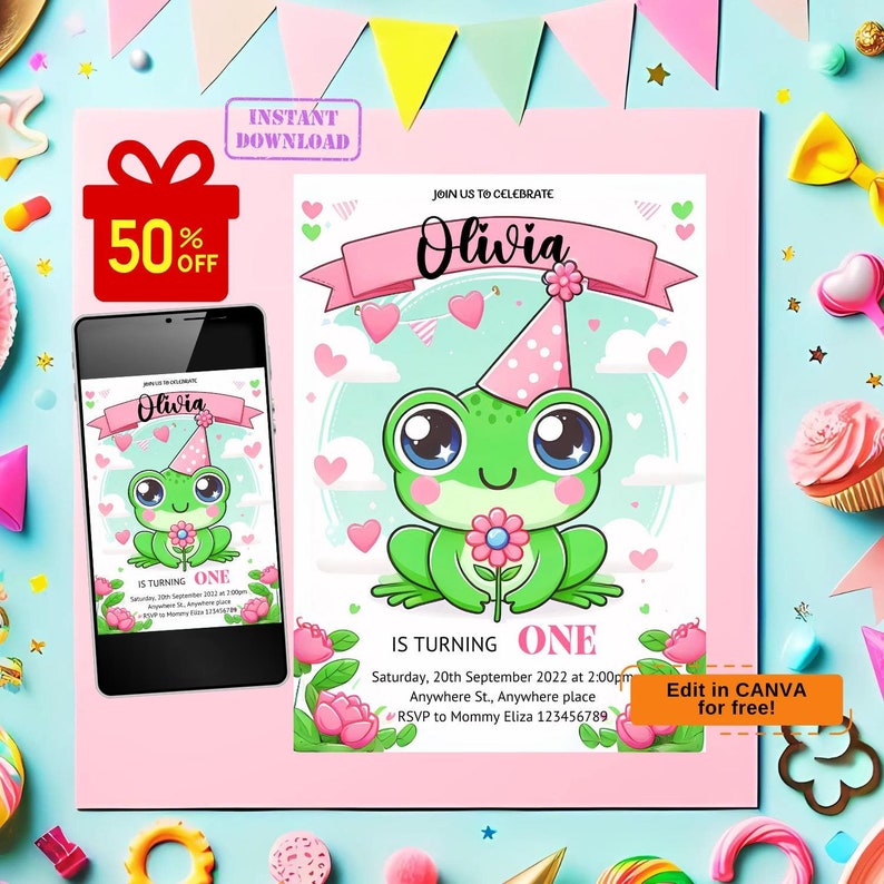 Frog Birthday Invitation, Frog Invitation, Frog Party Invitation, Cute ...