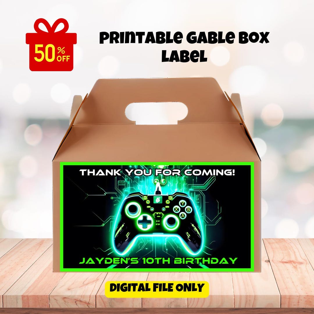 Editable Gamer Birthday Gable Box Labels, Printable Templates, Gaming ...