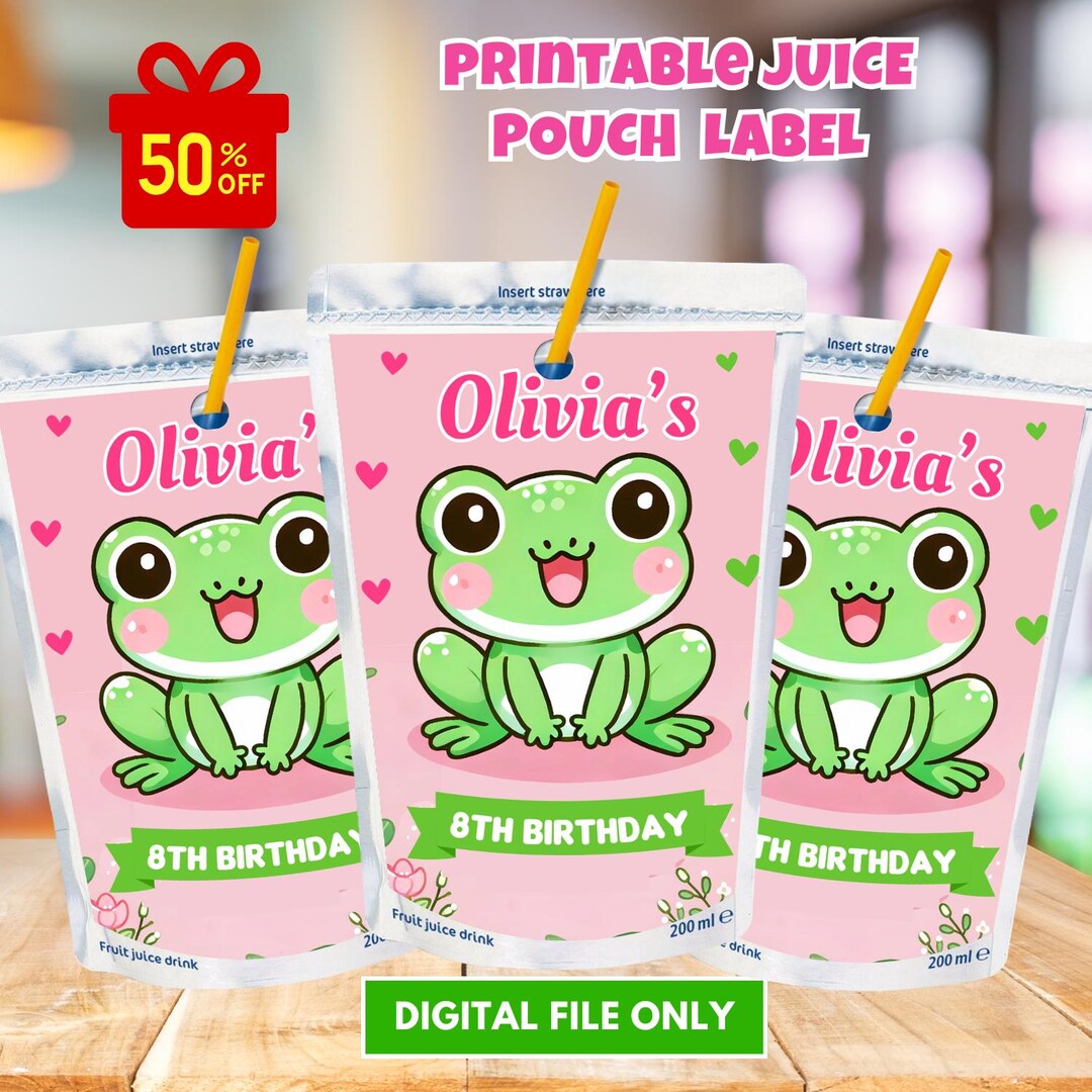 Printable Juice Pouch Label Template, Editable Pink Frog Juice Label ...
