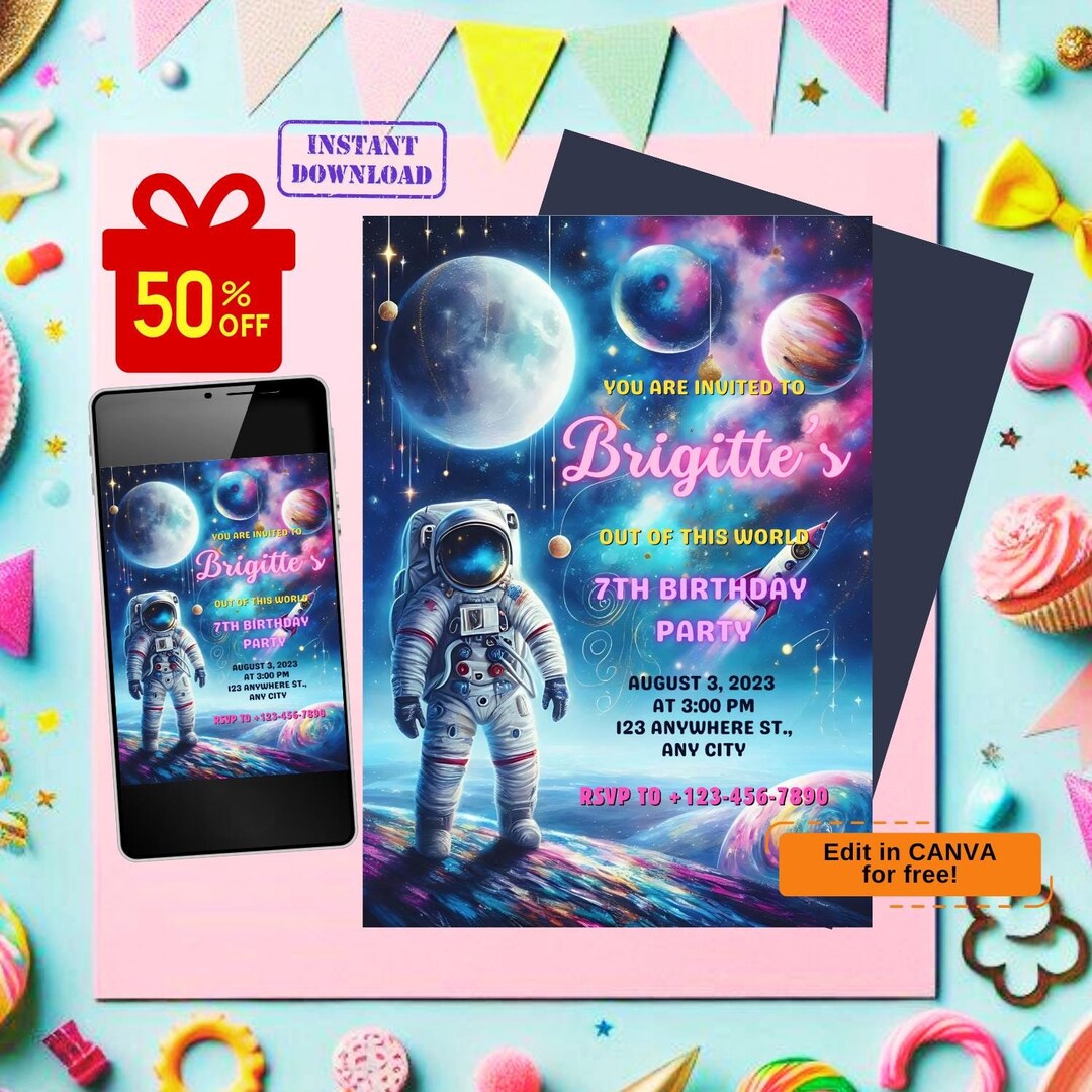 Invitación de cumpleaños del espacio exterior, invitación a una fiesta ...