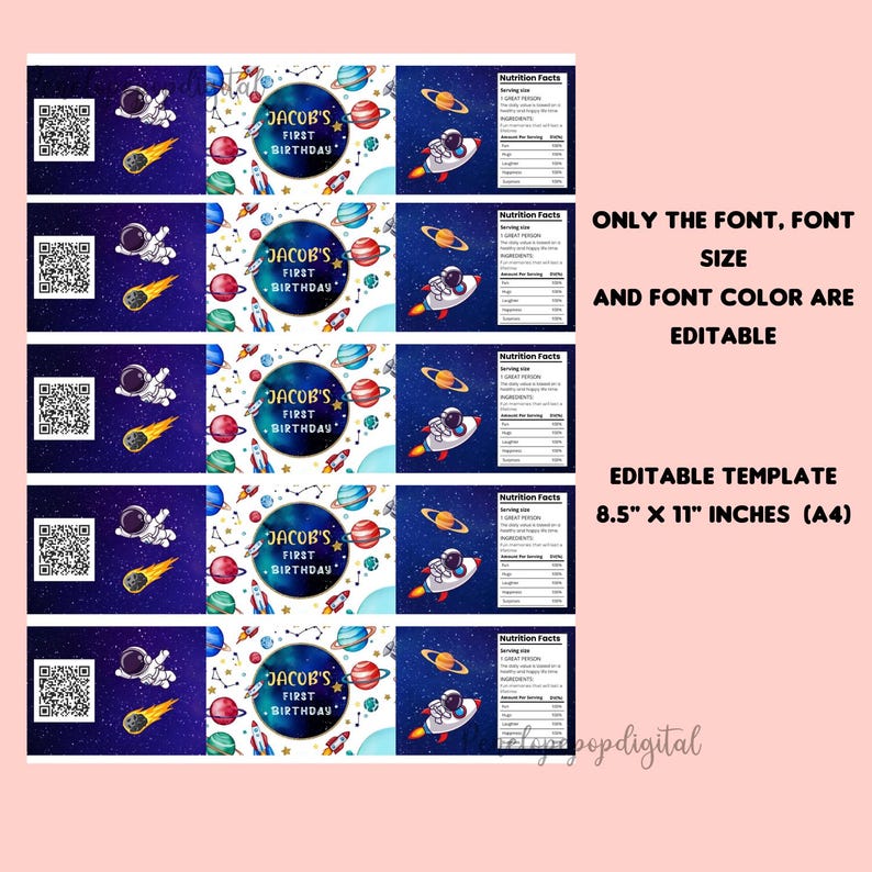 Editable Outer Space Water Bottle Labels Galaxy Party Decor Space ...