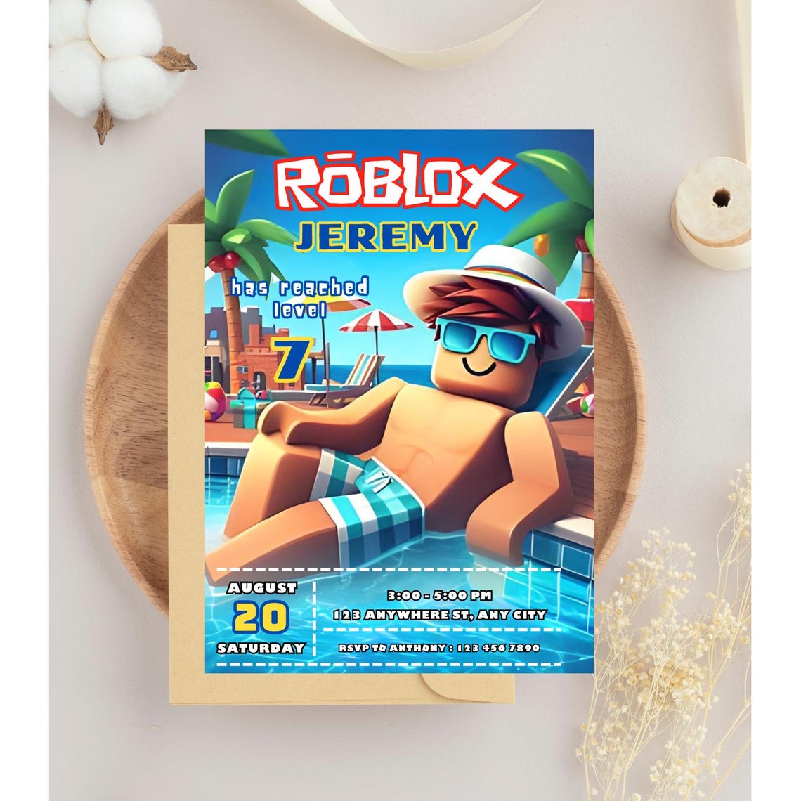 Roblox Pool Party, Roblox Birthday Invitation, Roblox Pool Party Invite ...