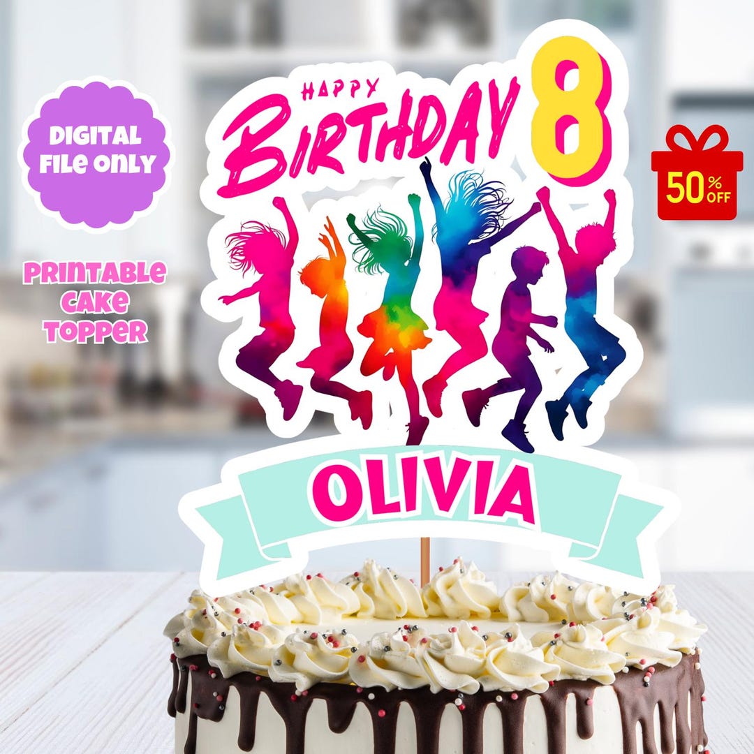 Printable Jump Cake Topper, Personalized Girl Trampoline Park Cake ...