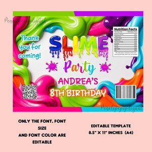 Editable Slime Party Bundle Template, Slime Party Chip Bag, Water ...