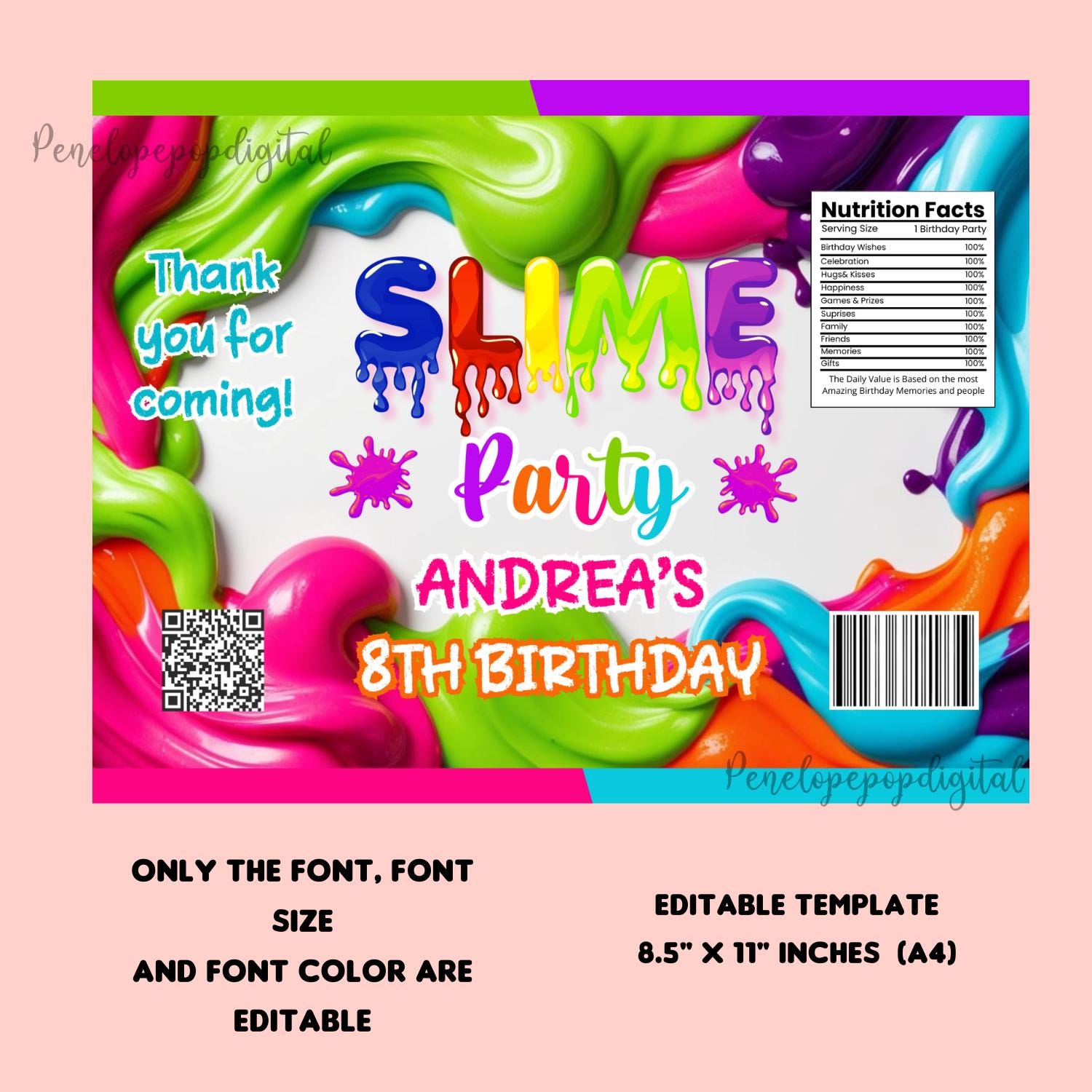 Editable Slime Party Bundle Template, Slime Party Chip Bag, Water ...