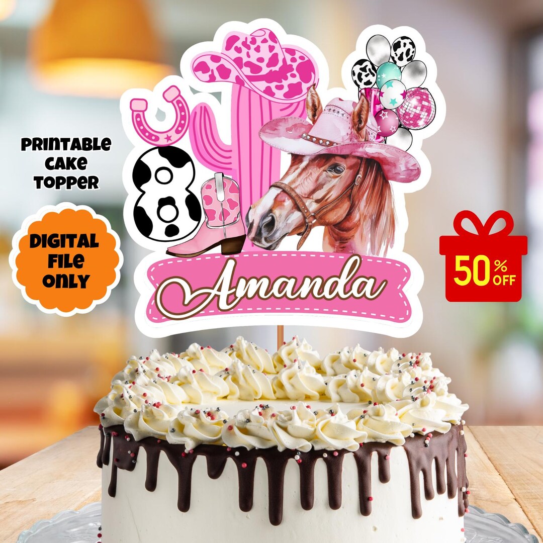 Cowgirl Cake Topper, Cowgirl Party, Pink Cowgirl Cake Topper, Cowgirl ...