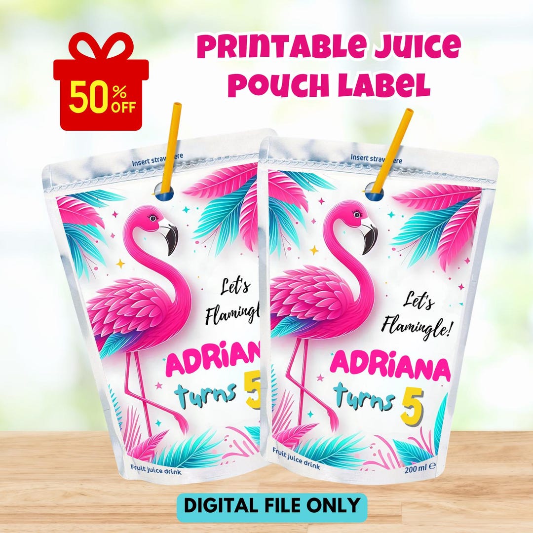 Flamingo Juice Pouch Label, Flamingle Drinks Label, Capri Sun Label ...