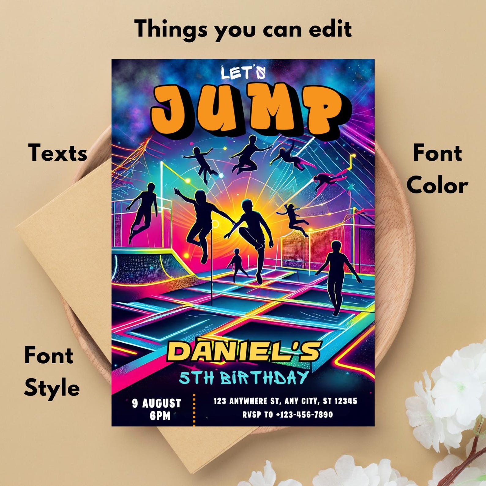 Trampoline Park Party Invite, Trampoline Birthday Invitation, Jump ...