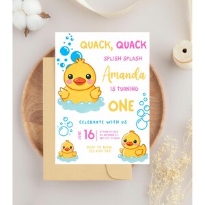 Duck Birthday Invitation, Duck Party Invitation, Duck Invitation, Girl ...