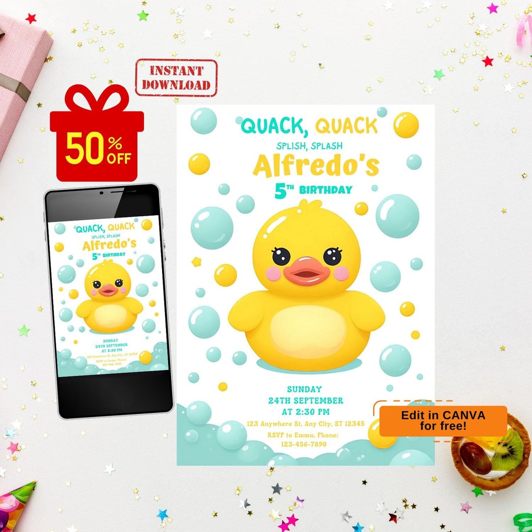 Duck Birthday Invitation, Duck Invitation, Duck Party Invitation, Boys ...