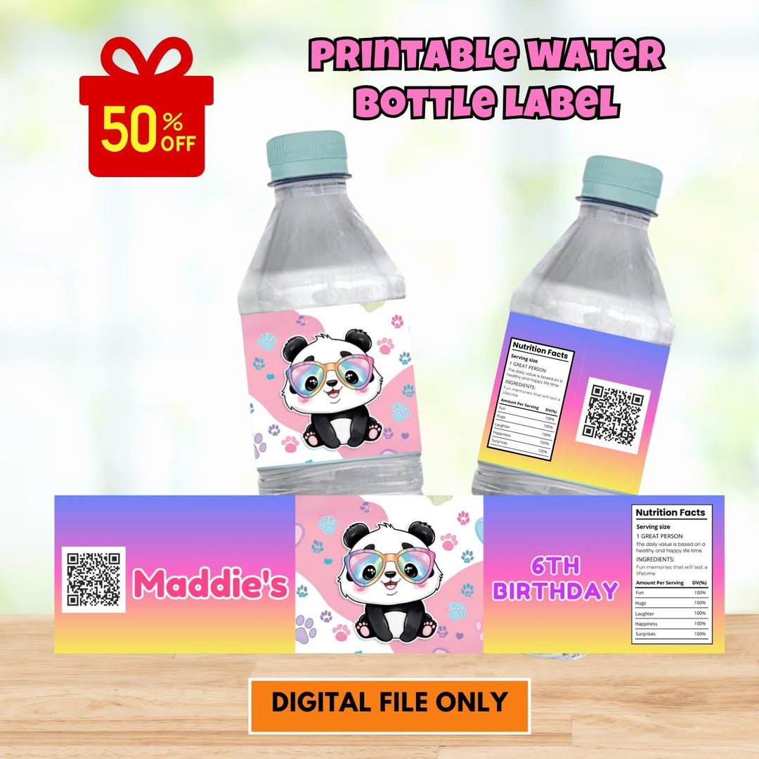 Panda Water Labels, Water Bottle Labels, Water Bottle Labels With Panda ...