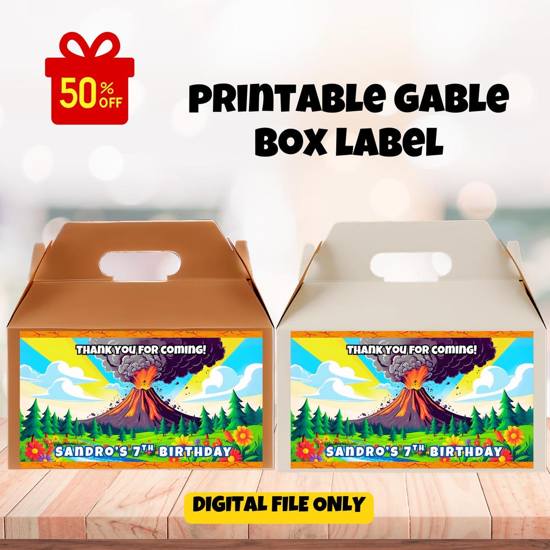 Editable Volcano Gable Box Label Template, Party Label, Volcanic ...