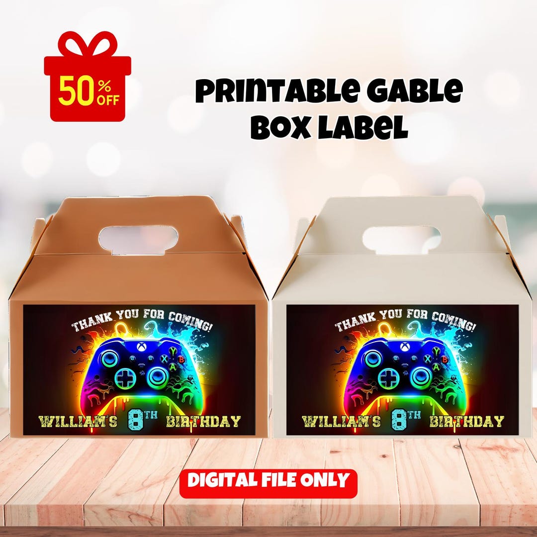 Editable Gamer Birthday Gable Box Labels, Printable Templates, Gaming ...