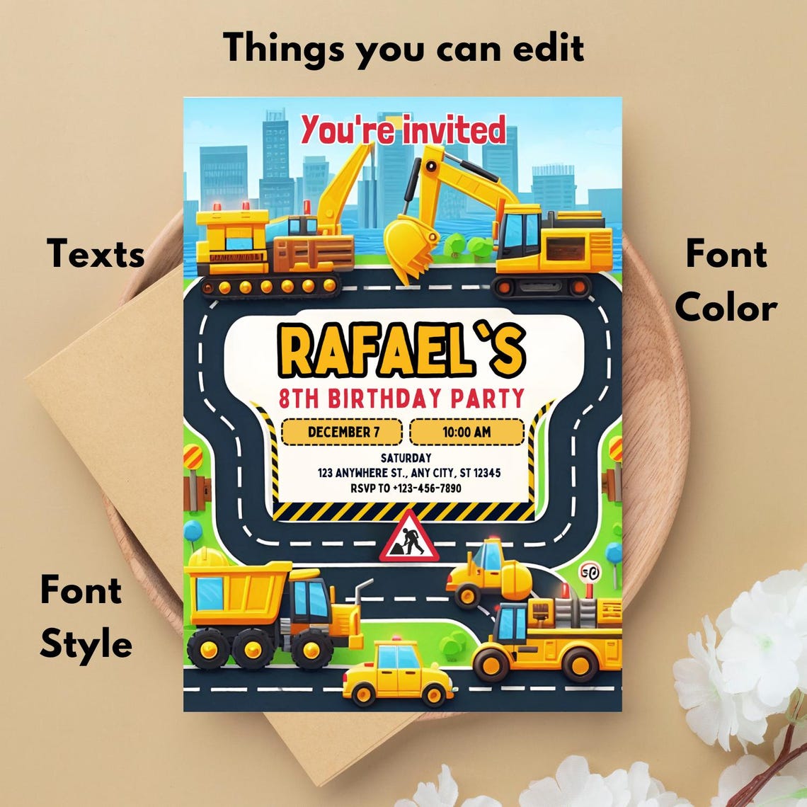 Construction Birthday Invitation, Construction Invitation, Editable ...