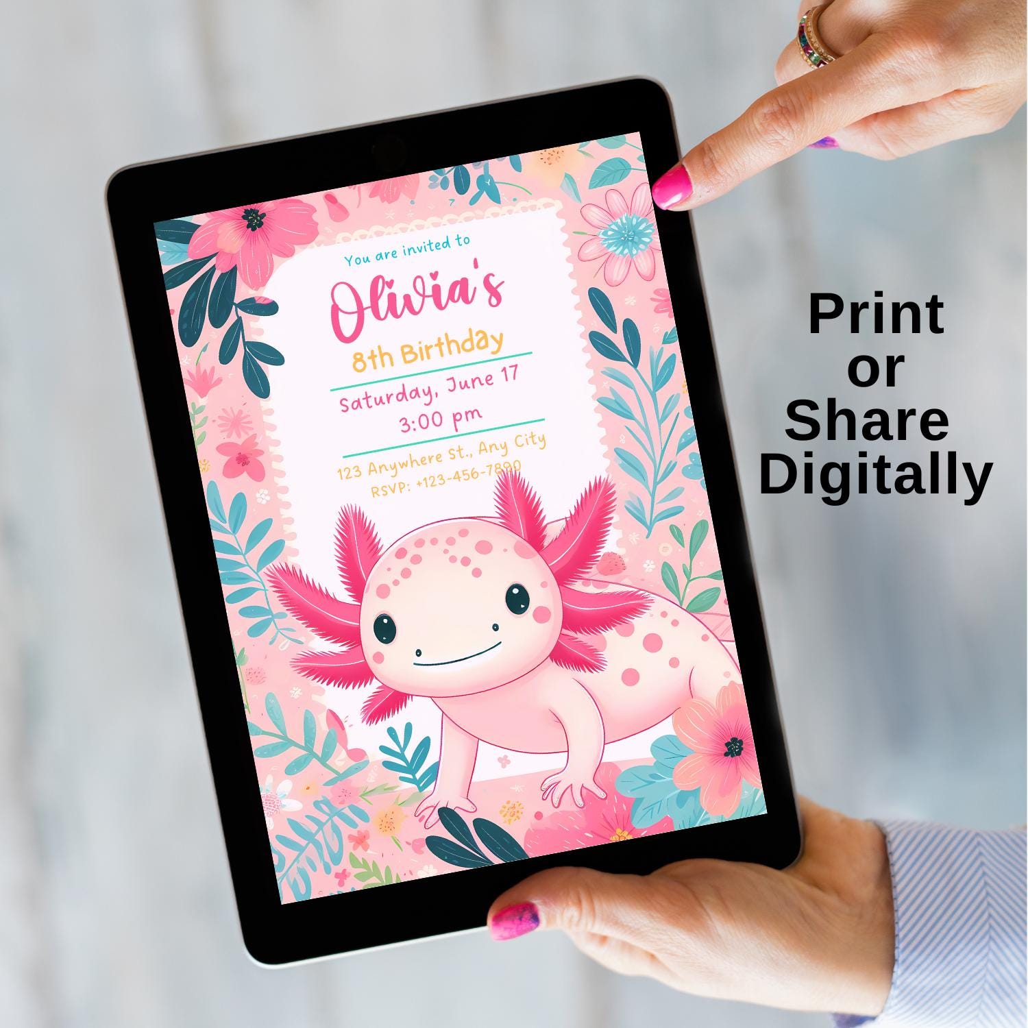 Axolotl Birthday Invitation, Axolotl Party Invitation, Axolotl ...