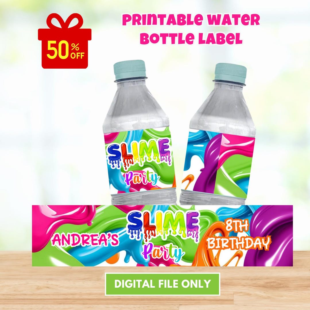 Editable Slime Birthday Party Water Bottle Labels , Printable Slime ...