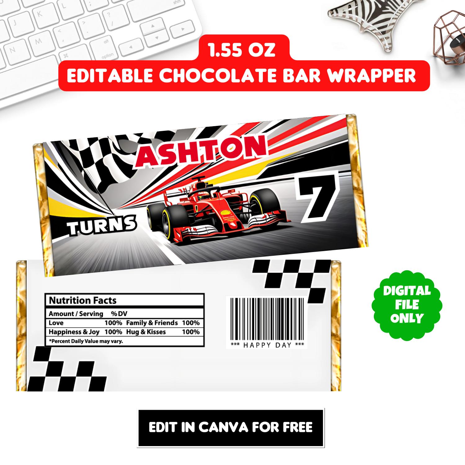 Editable Red Race Car Chocolate Bar Labels Candy Wrapper Racing ...
