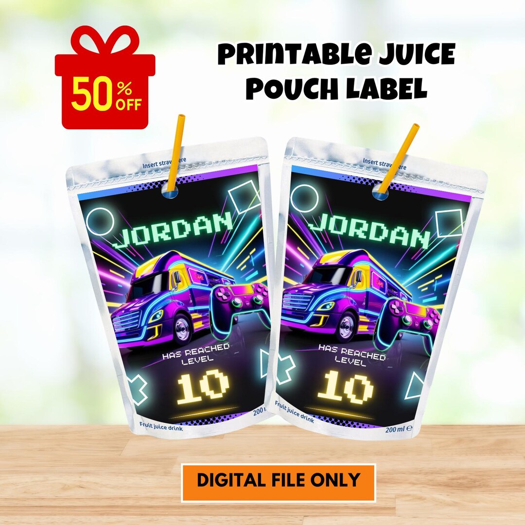 Editable Video Game Truck Juice Label, Video Game Juice Pouch, Gamer ...