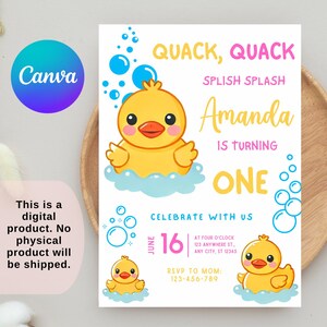 Duck Birthday Invitation, Duck Party Invitation, Duck Invitation, Girl ...