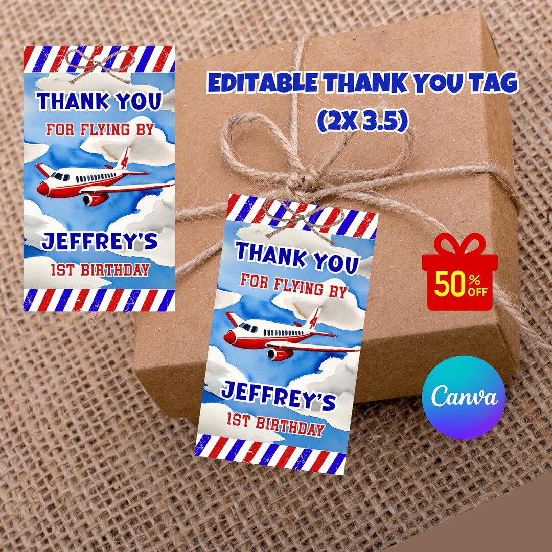 Airplane Birthday Favor Tags, Airplane Thank You Tags, Airplane Party ...