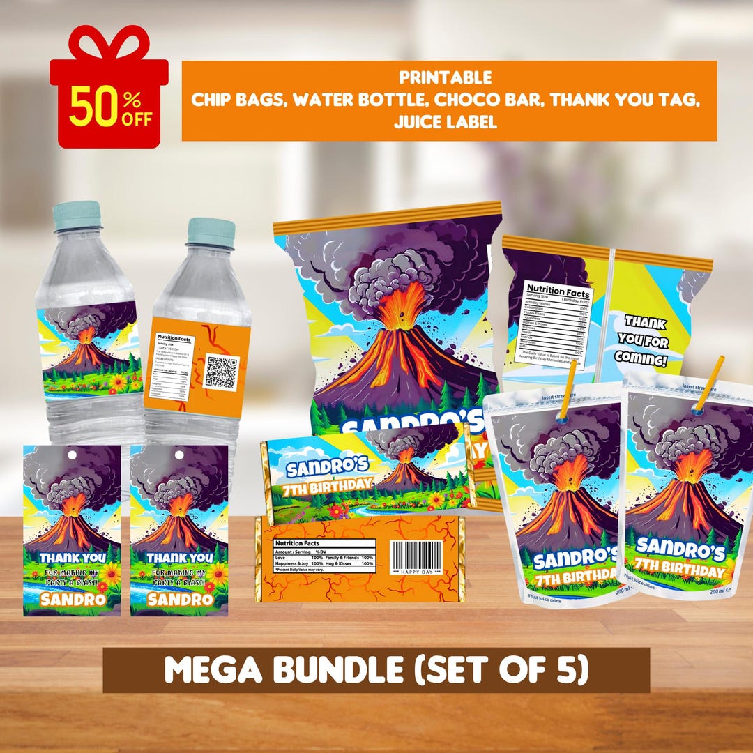 Editable Volcano Party Bundle Template, Volcanic Eruption Bundle, Chip ...