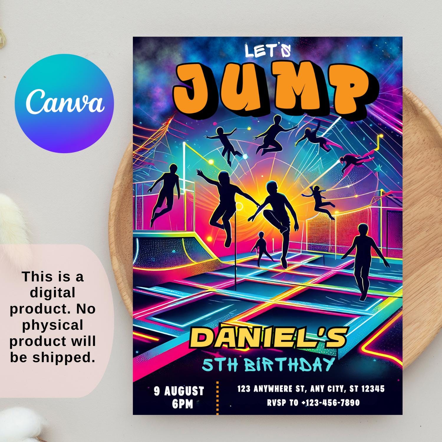 Trampoline Park Party Invite, Trampoline Birthday Invitation, Jump ...