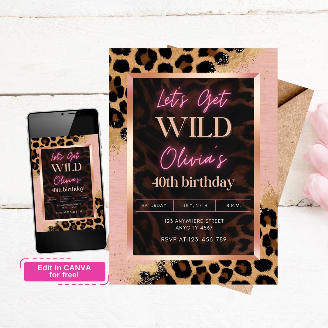 Pink Leopard Invitation, Editable Lets Get Wild Party Invitation ...